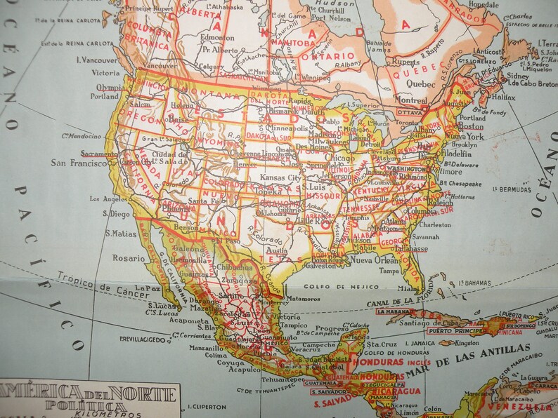 North America Map Vintage 1950 Gallery Wall Map to Print - Etsy