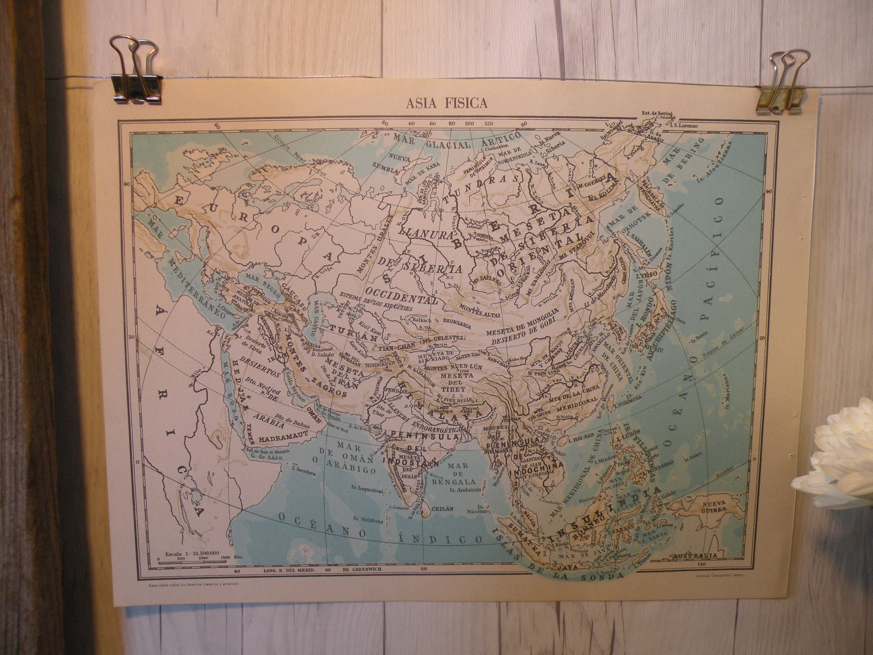 Mapa Vintage Asia 1961-Cool Viejo Mapa de Asia-Mapa | Etsy