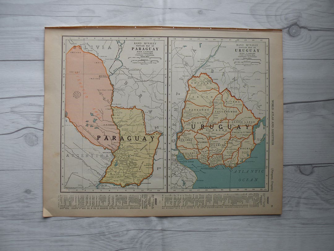 Map Paraguay and Uruguay 1937, Antique Map of Paraguay Uruguay, Office ...