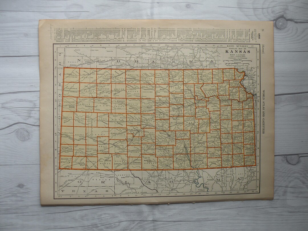 1937 Kansas WWII Era Map, Vintage Map, Antique Map of Kansas, Office ...