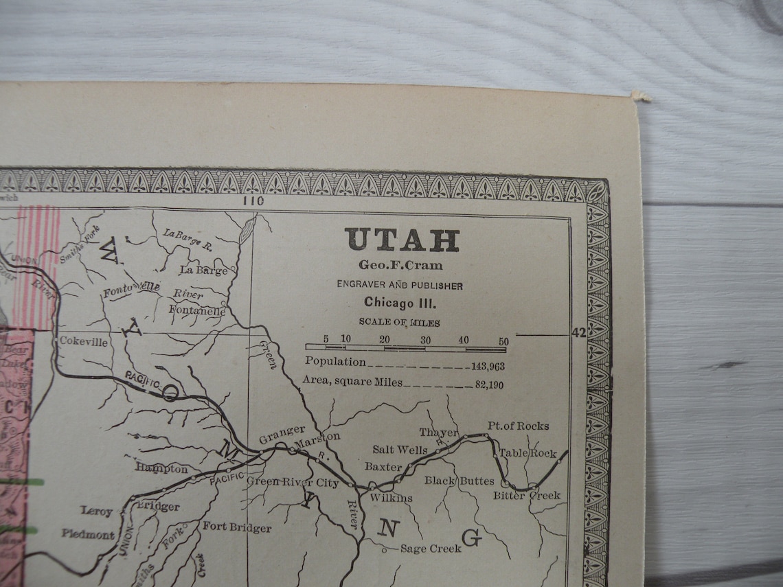 Historical Map of Utah 1884 Cool Old Map of Utah Gallery | Etsy