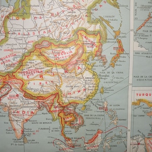 Map Asia Old From 1950s, Vintage Map of Asia, Antique of Asia, Cool ...