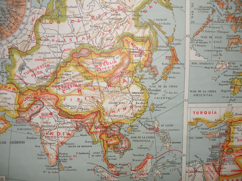 Map Asia Old From 1950s Vintage Map of Asia Antique of Asia | Etsy