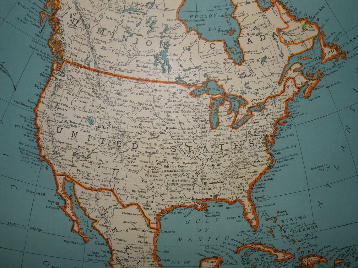 Colorful Map of North America 1940-WWII Era Map-vintage Map of | Etsy