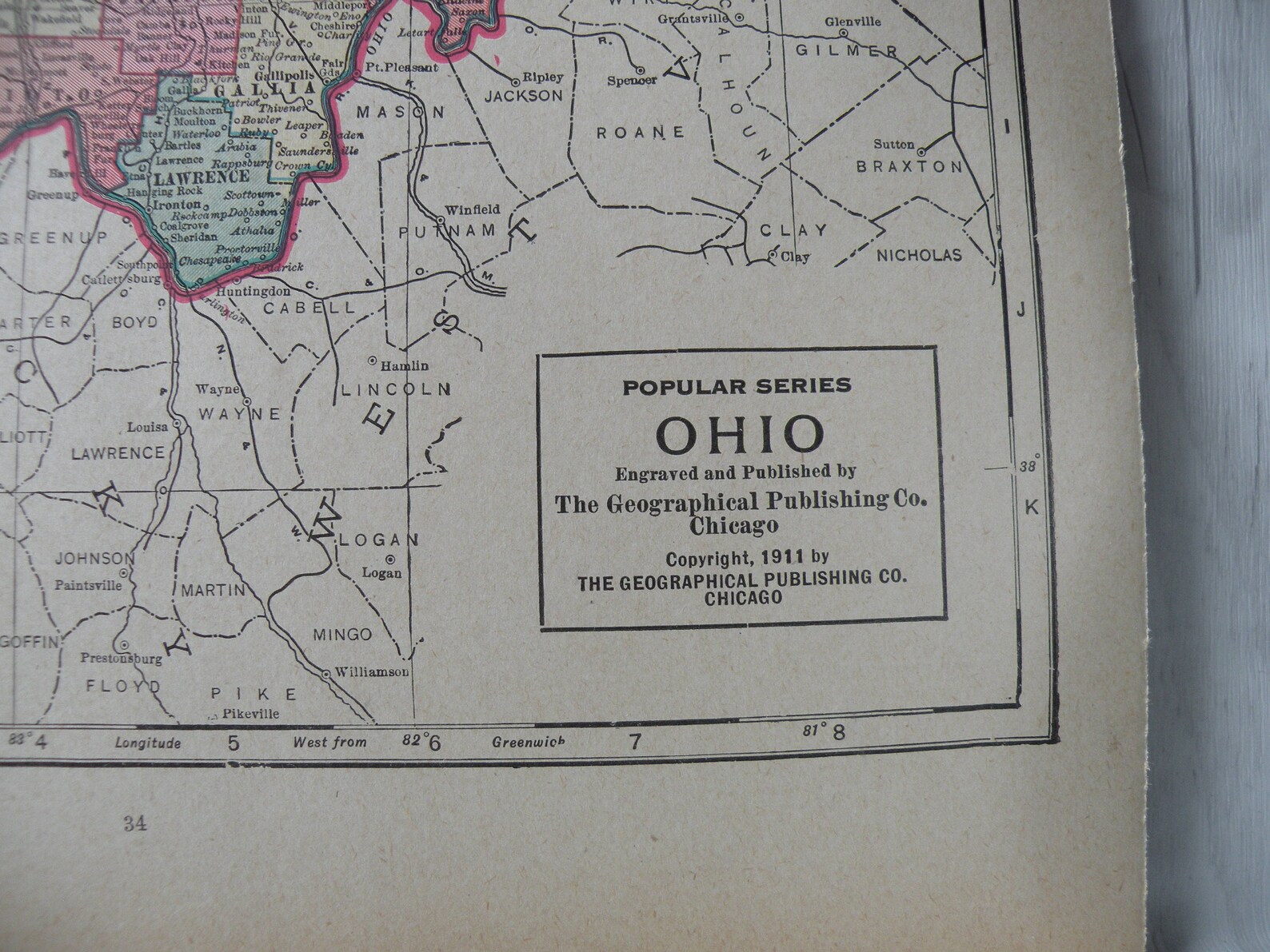 Antique Ohio Map, 1911, Colorful Vintage Home Decor - Etsy