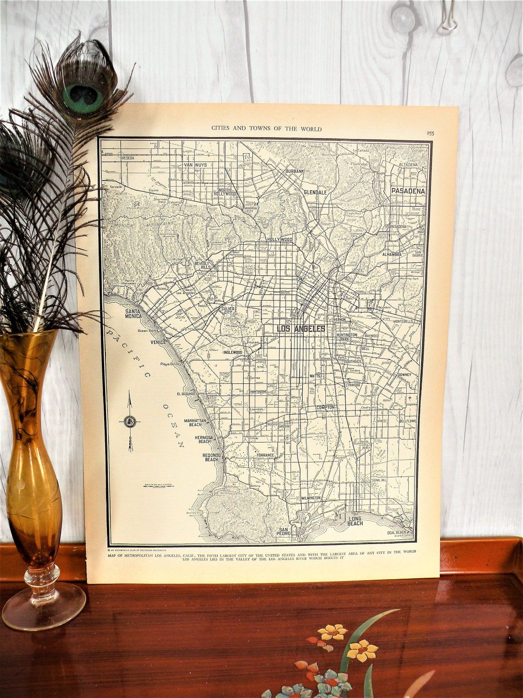 Old Black and White Map of Los Angeles 1940-WWII Era Map-vintage Map of ...