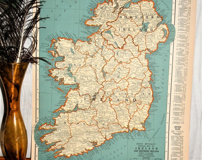 Map of Ireland 1940-WWII Era Map-vintage Map of Ireland-colorful Map of ...