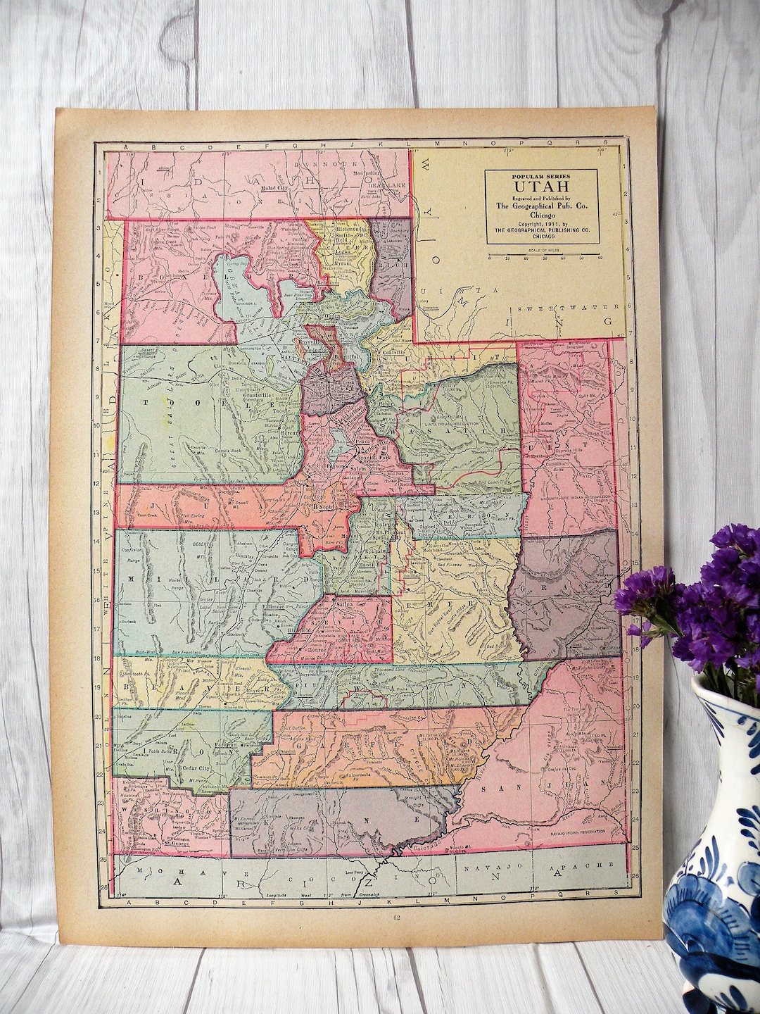 1911 Antique Utah Map, Colorful Home Decor - Etsy
