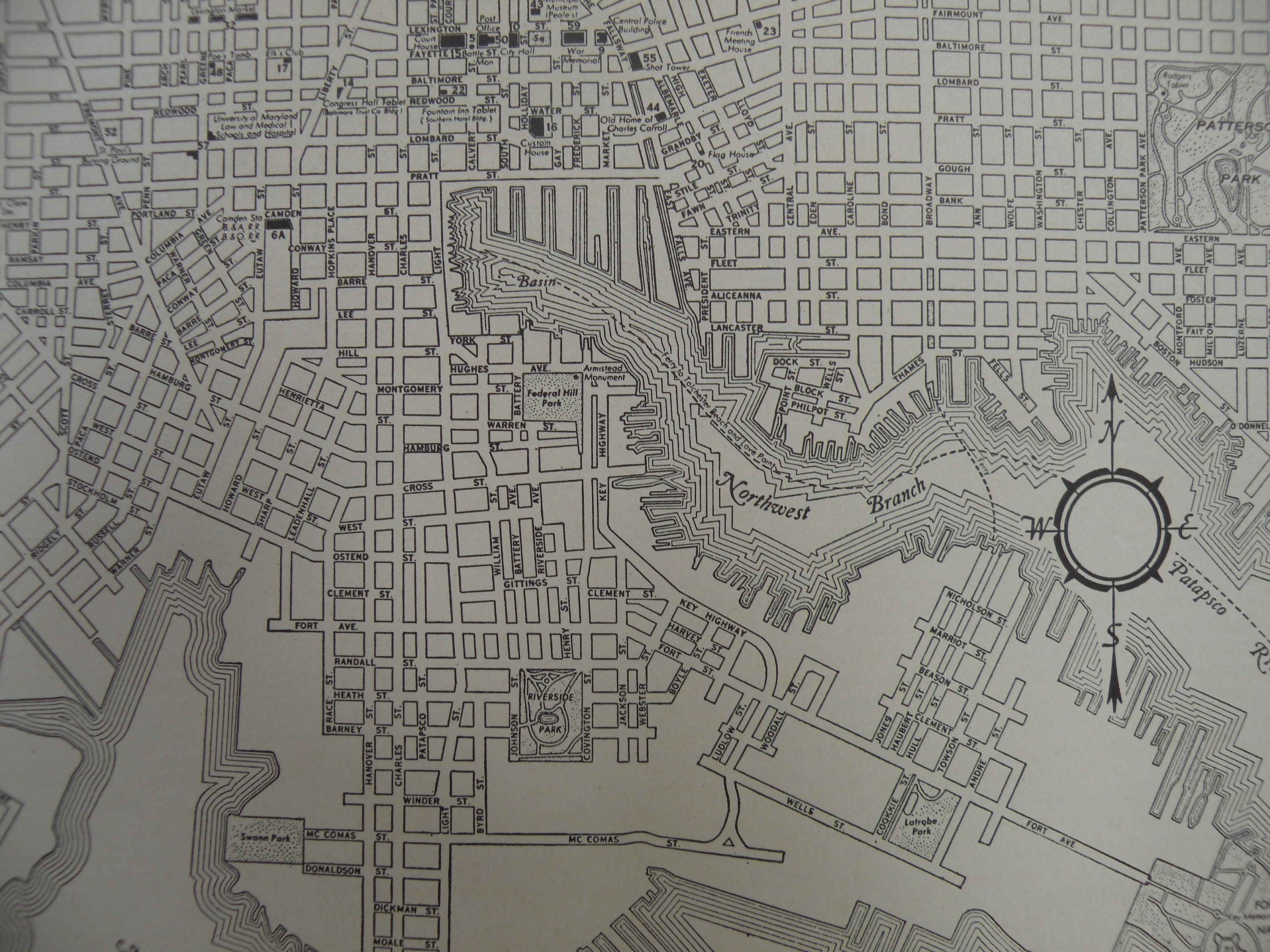 Original Black and White Baltimore Map, WWII Era, 1940 - Etsy