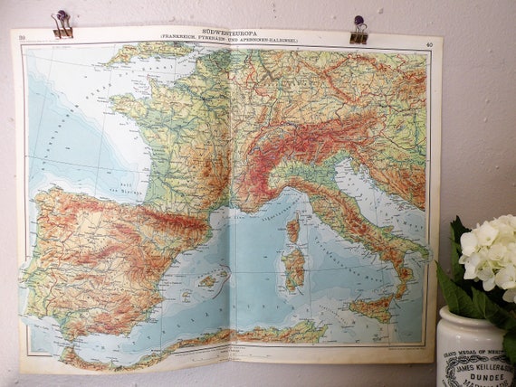 Lithograph for Framing 1928 Europe Antique Map Beautiful Old Map ...