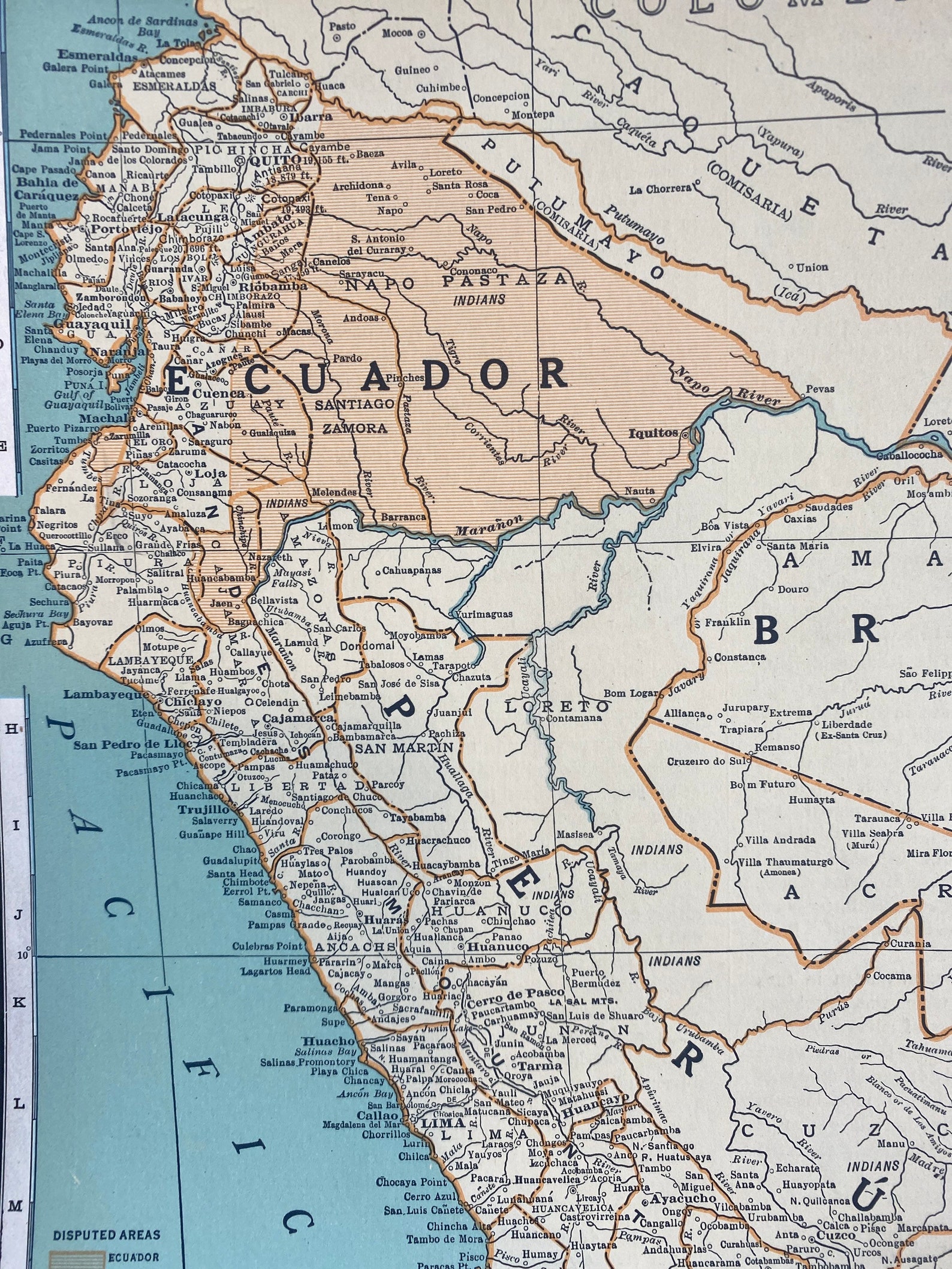 Perú Ecuador Vintage Mapa Original 1929 Impresión Histórica | Etsy