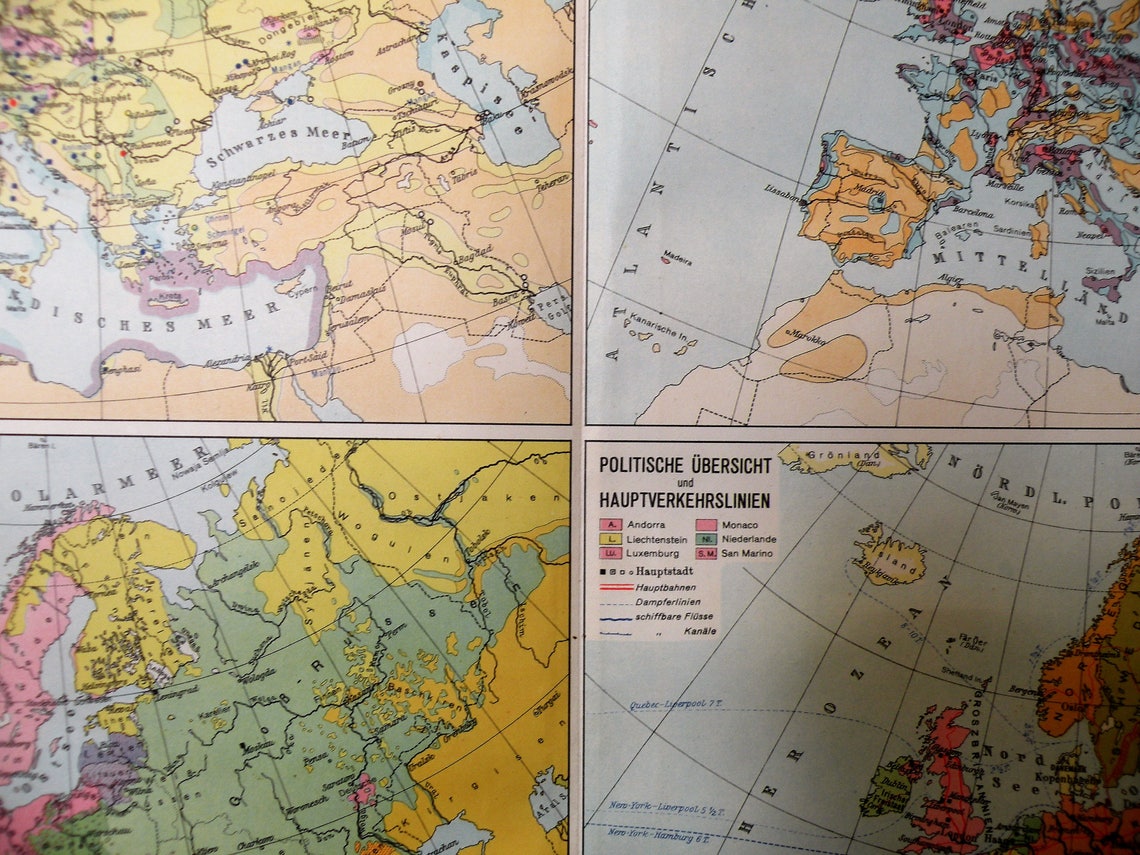 Antique Map Europe 1928 Original Map Europe Vintage Map - Etsy
