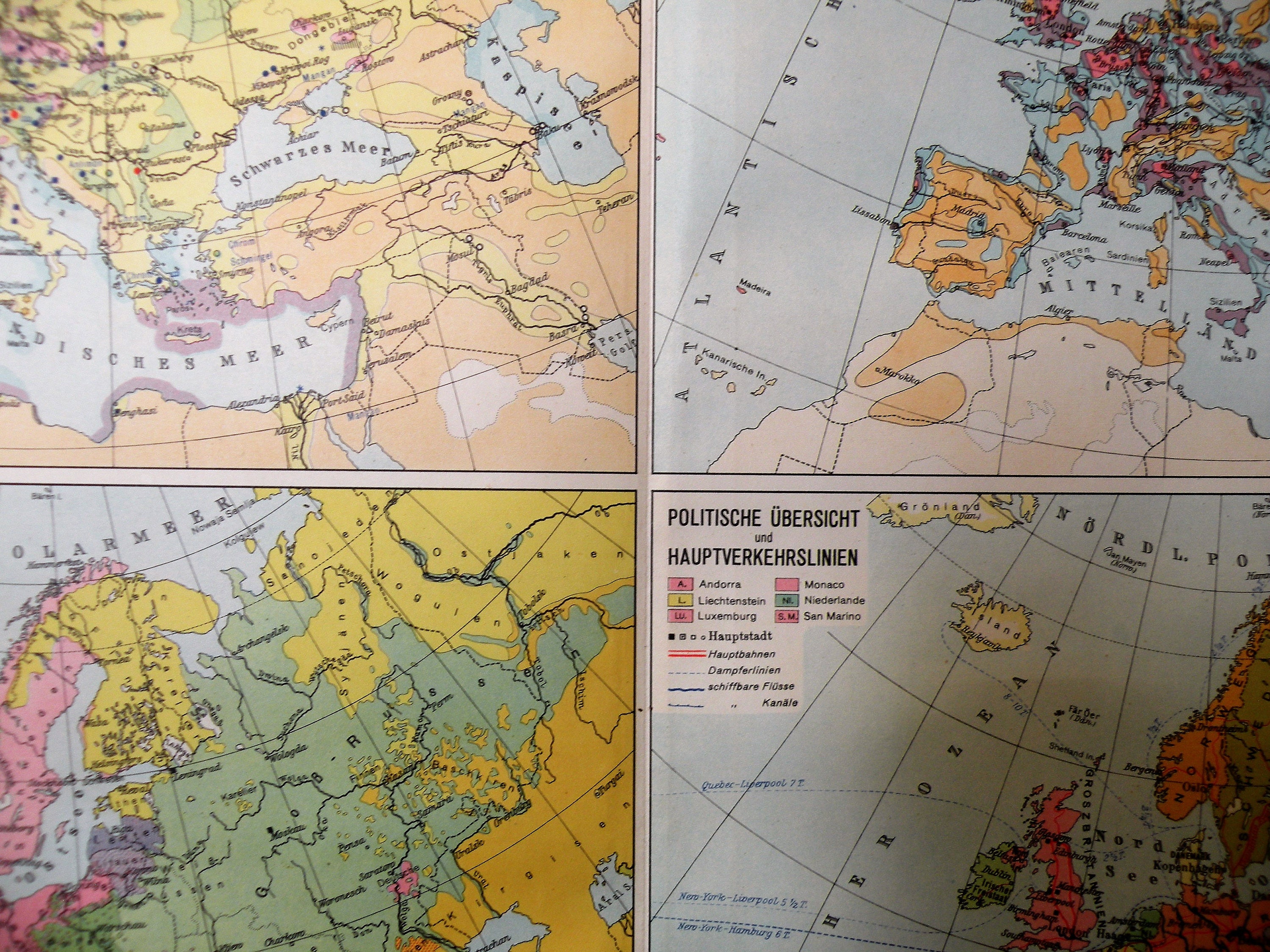 Antique Europe Map 1928, Original German Cartography, Retro Travel ...