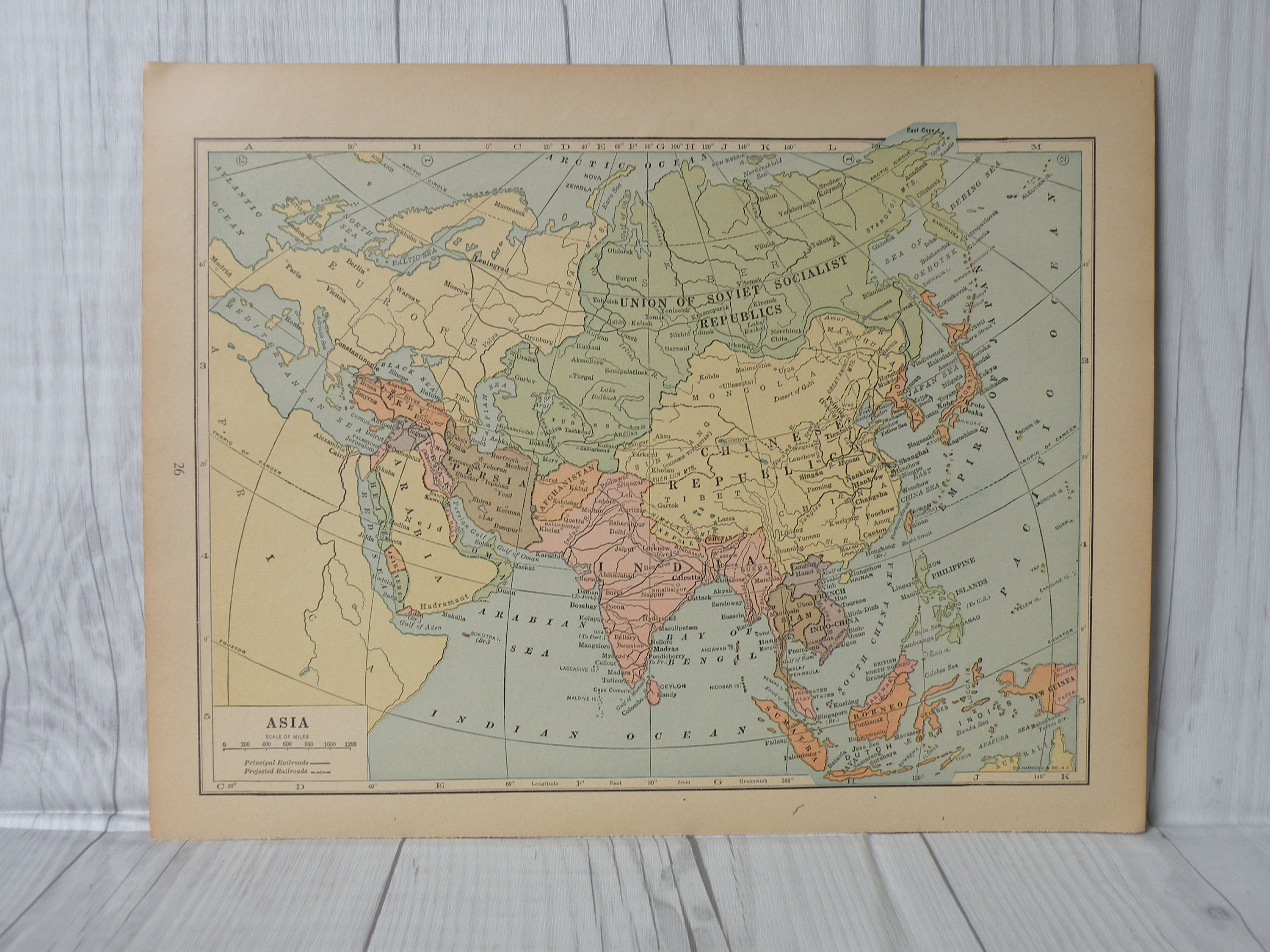 Globes & Maps 1930s Vintage Map of Asia Home & Living etna.com.pe