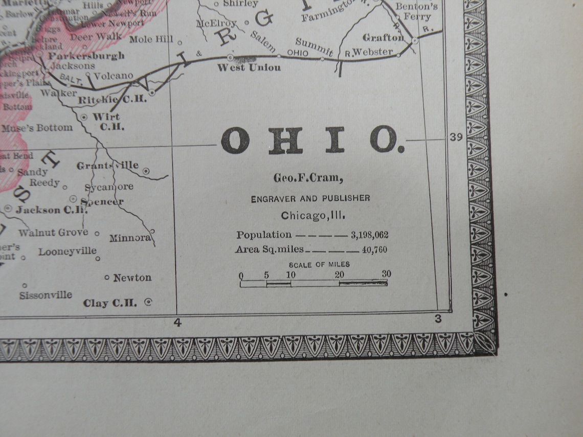 Ohio Map Antique 1884 Cool Old Map of Ohio-Vintage Retro Map | Etsy