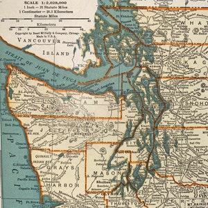 Vintage 1940 Washington State Map, Gallery Wall Art - Etsy