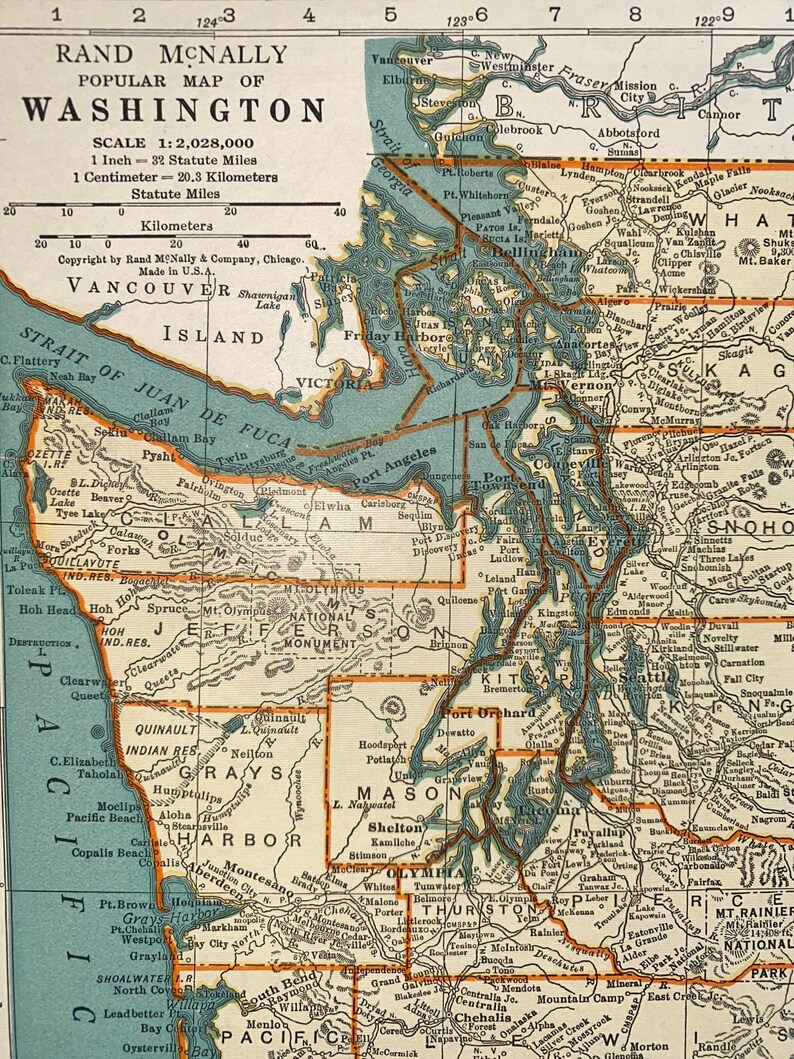 Washington State Map 1940 Cool Old Map to Frame Washington - Etsy