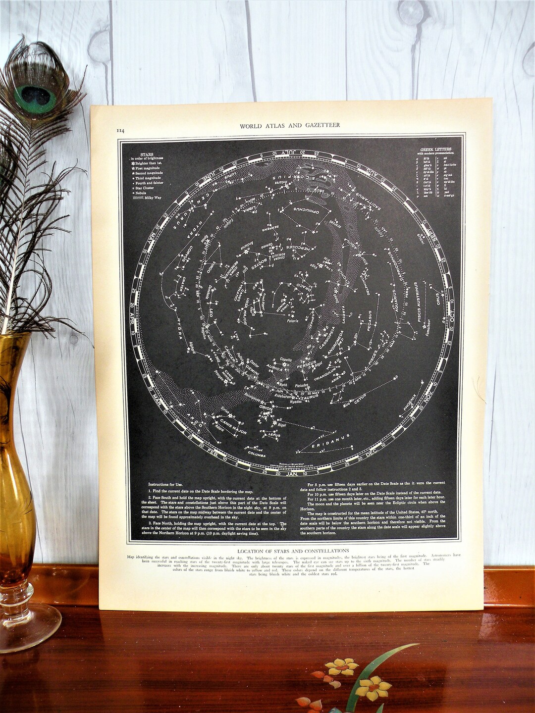 Old Print of Star Chart From 1940, Gift for Traveler, Nursery Print ...