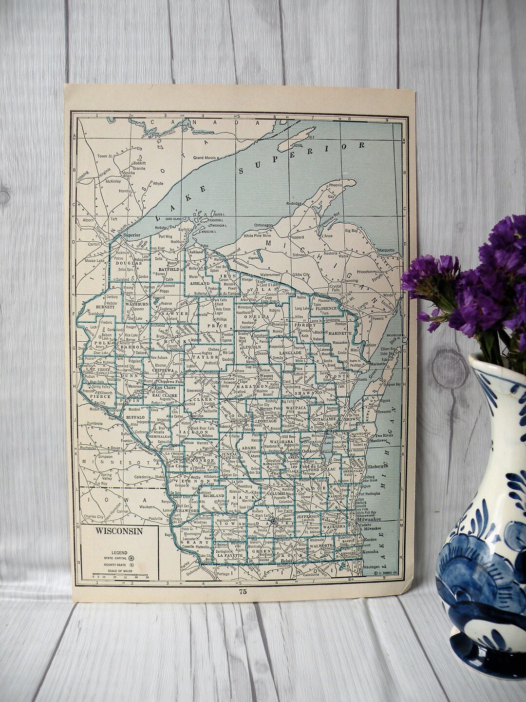 Wisconsin Small Map 1934, Map to Frame, Beautiful Old Map, Maps of the ...