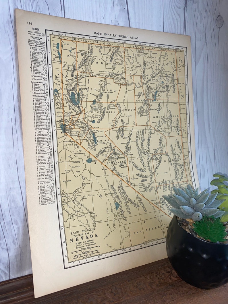 Original Vintage Nevada Map Print, Rand Mcnally Atlas - Etsy