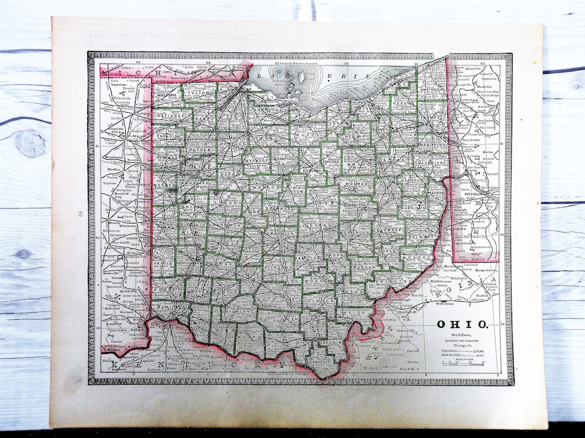Ohio Map Antique 1884 Cool Old Map of Ohio-Vintage Retro Map | Etsy