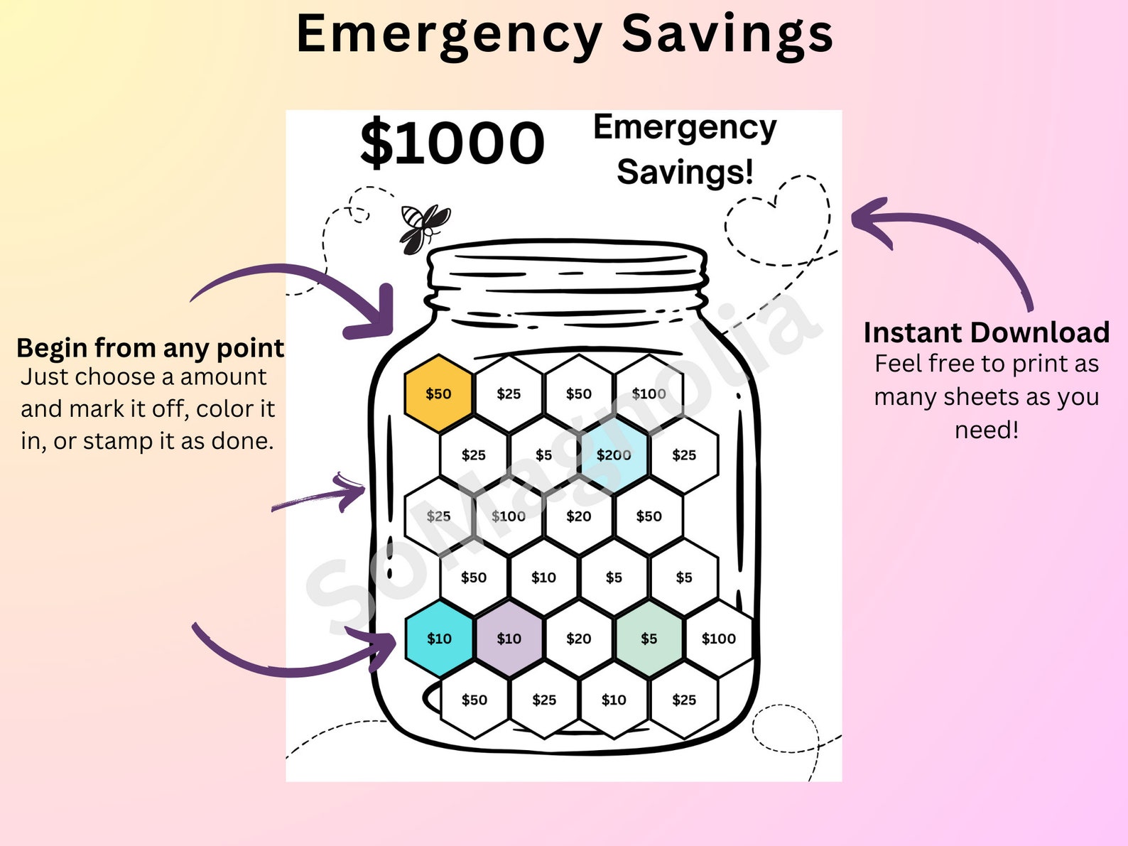 Money Saving Challenge Emergency Fund Savings Tracker Printable Money ...