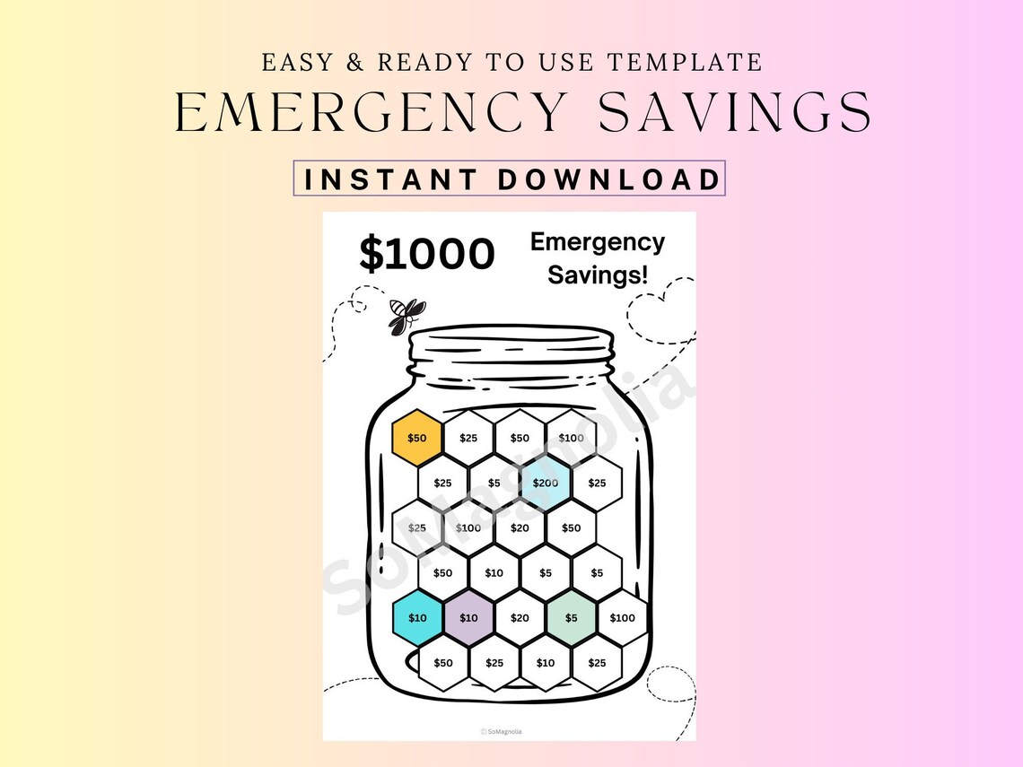 Money Saving Challenge Emergency Fund Savings Tracker Printable Money ...