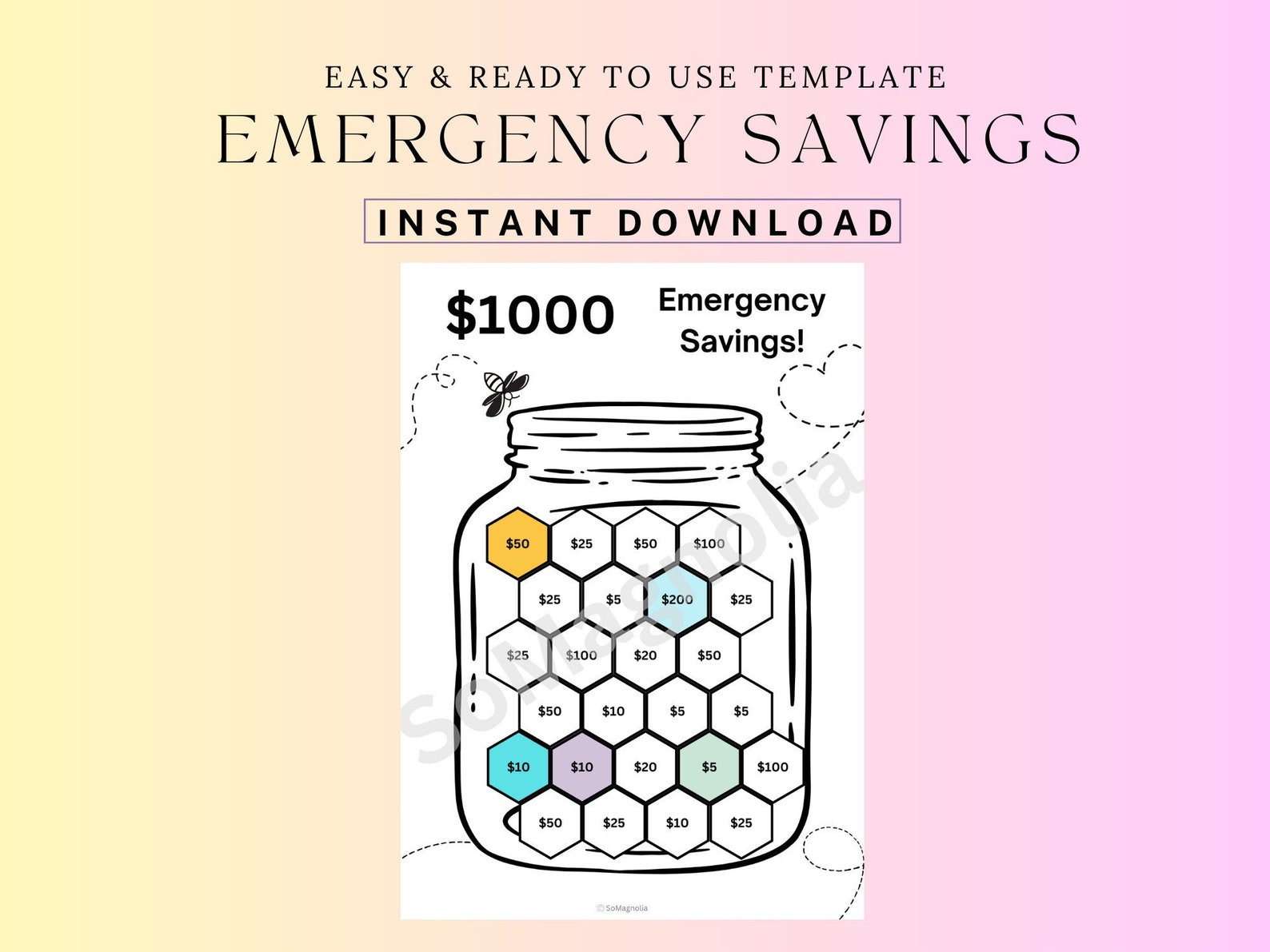 Money Saving Challenge Emergency Fund Savings Tracker Printable Money ...