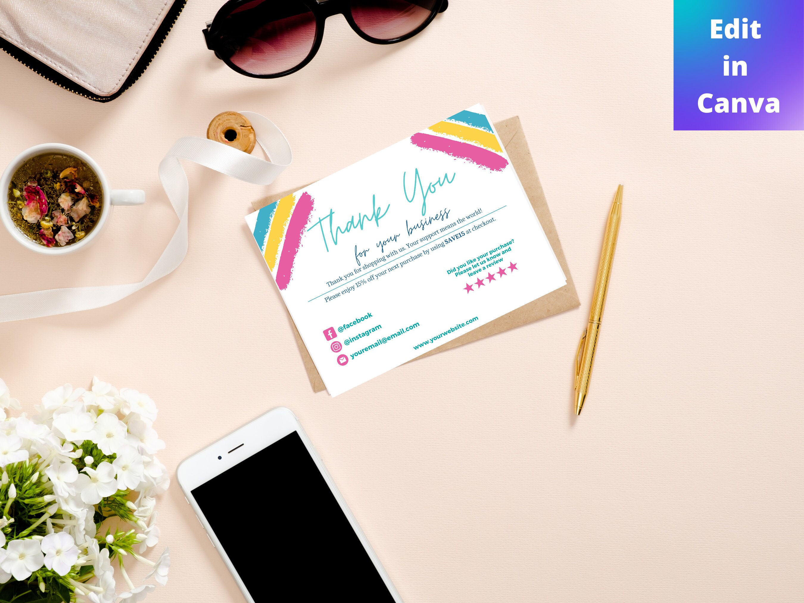Rainbow Pride Printable Small Business Thank You Card. Beautifully ...