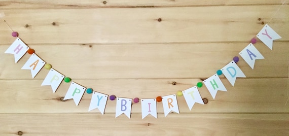 Pastel & White Happy Birthday Rainbow Banner/birthday Party | Etsy