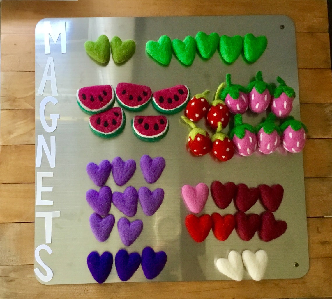 Felt Pom Magnets/Fridge Magnets/Felt Pom Stars/Felt Pom Hearts | Etsy