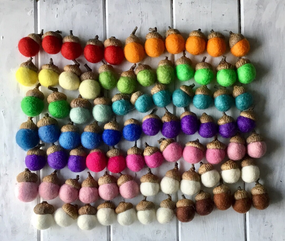 Rainbow Pom Acorns/fall Decor/thanksgiving Decor/felt Pom Balls - Etsy