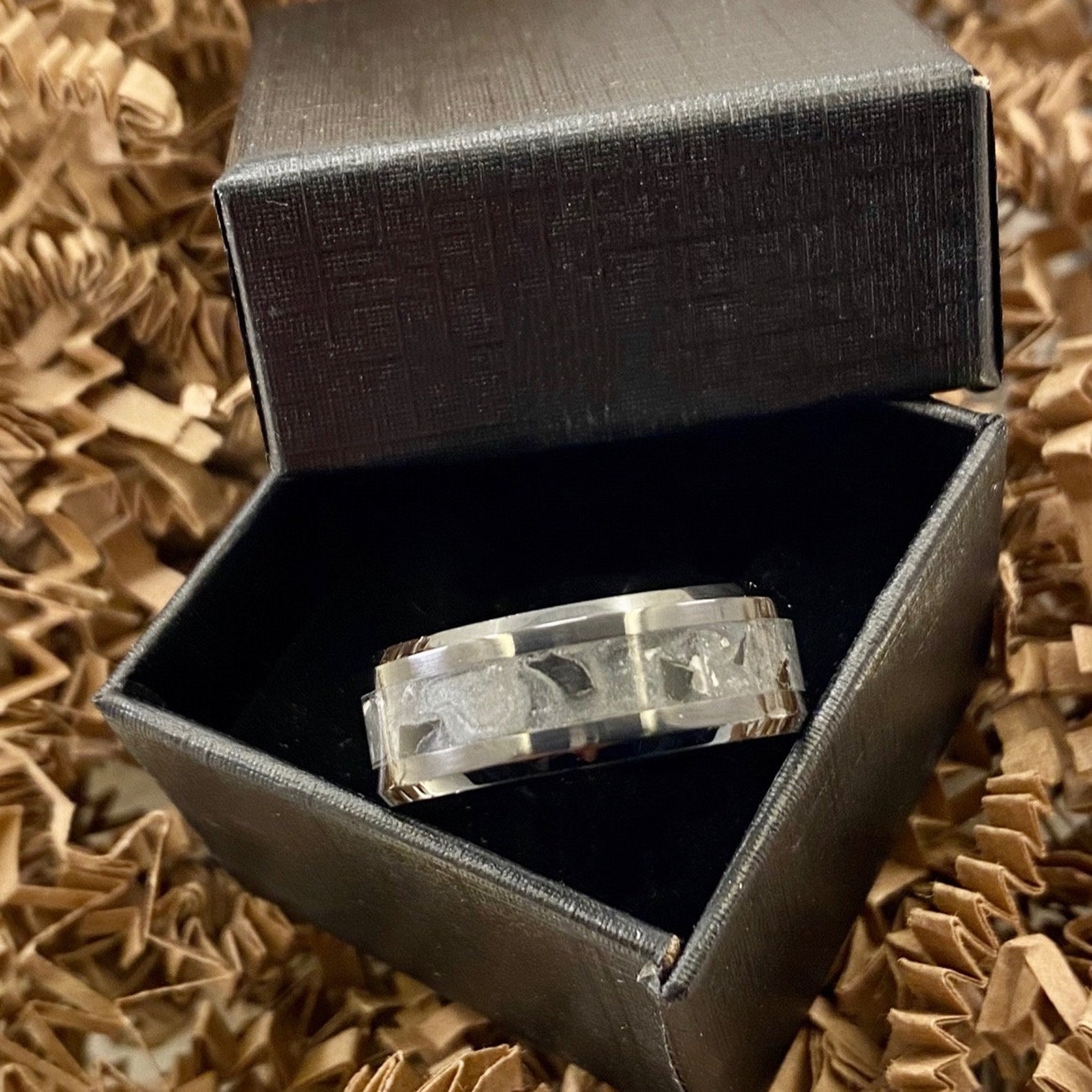 Stealth Ring, Obsidian and Black Marble Glowstone Ring, Men's Band ...