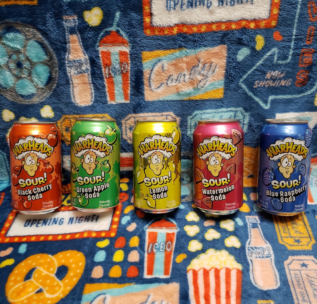 Warheads Sour Soda Pop 12 Oz. Can - Blue Raspberry, Lemon, Black Cherry ...
