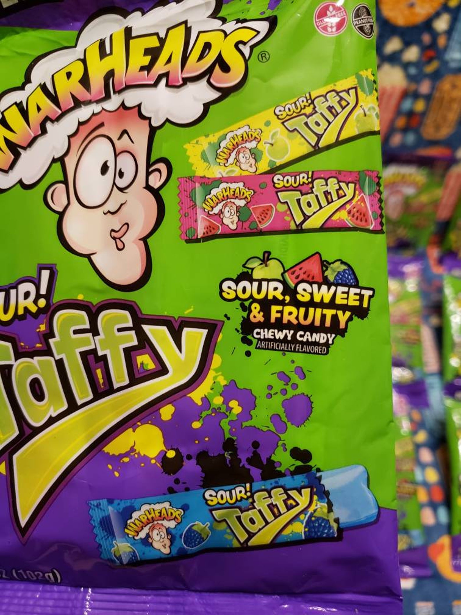 Warheads Mini Sour Taffy Bars 3.59 Oz. Bag 12 Count - Etsy