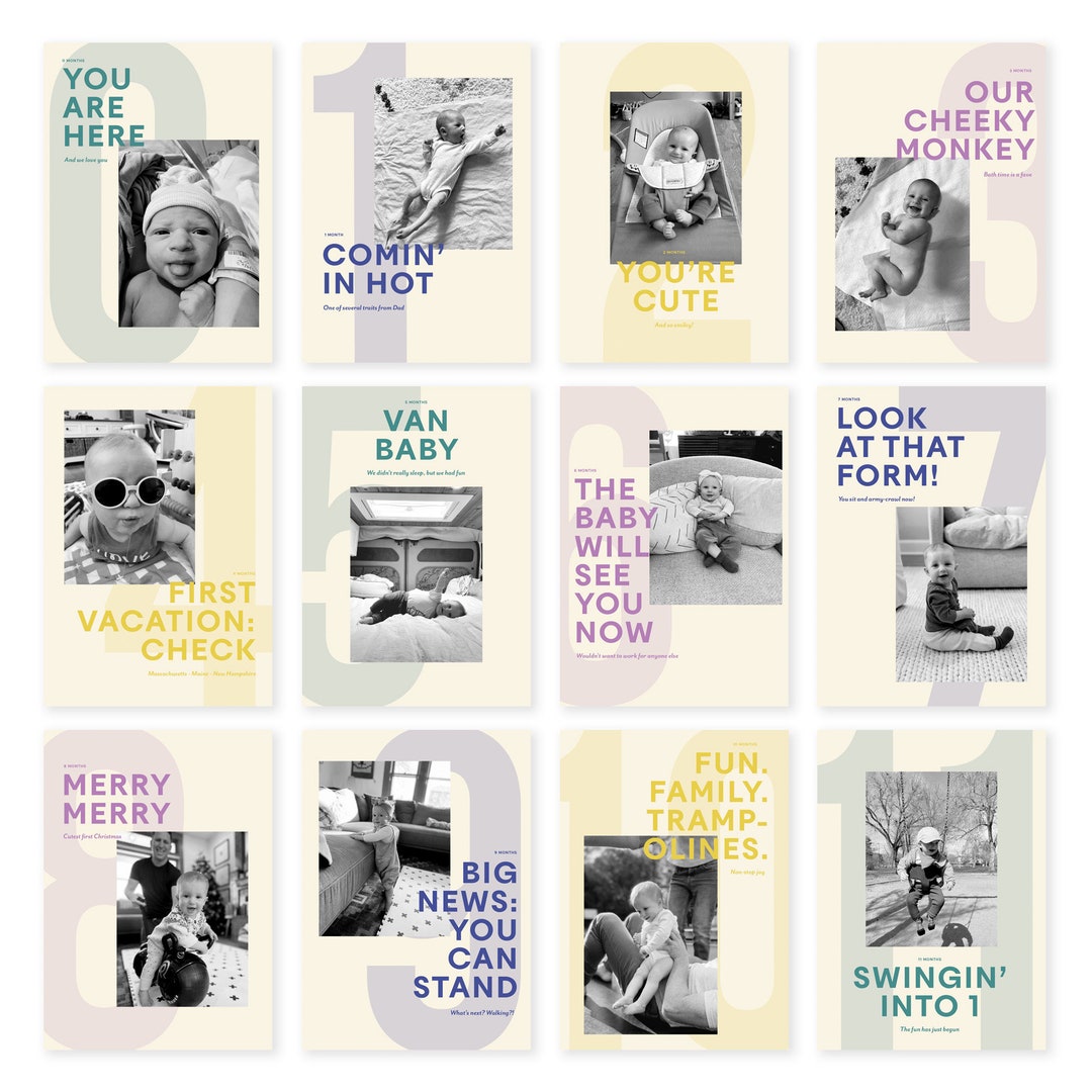 Baby First Birthday Month by Month Display Cards - Customizable ...