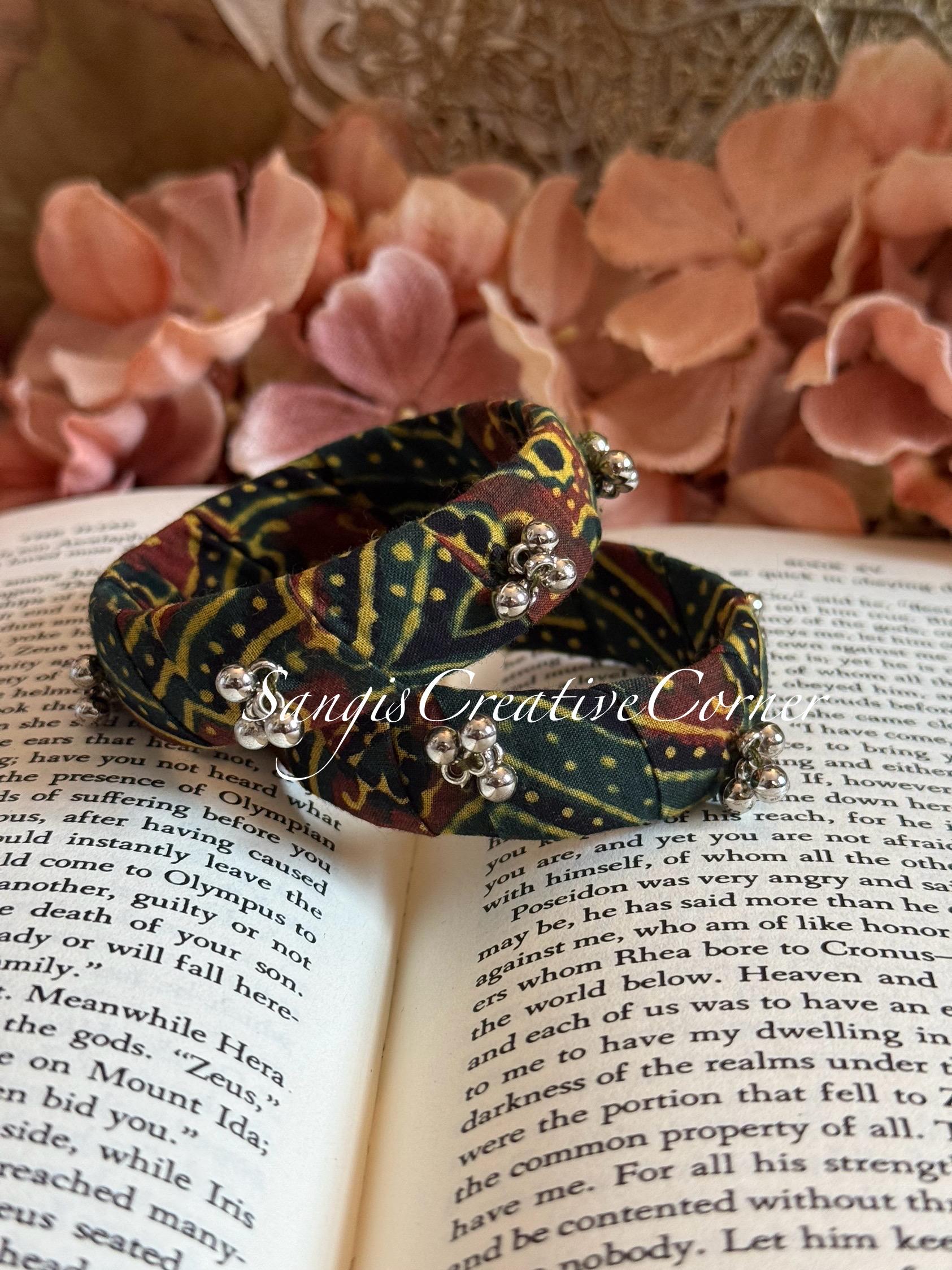 Ajrakh Handblock Fabric Bangles: Oxidized Silver Tribal Kadas, Size 2.6 - Etsy