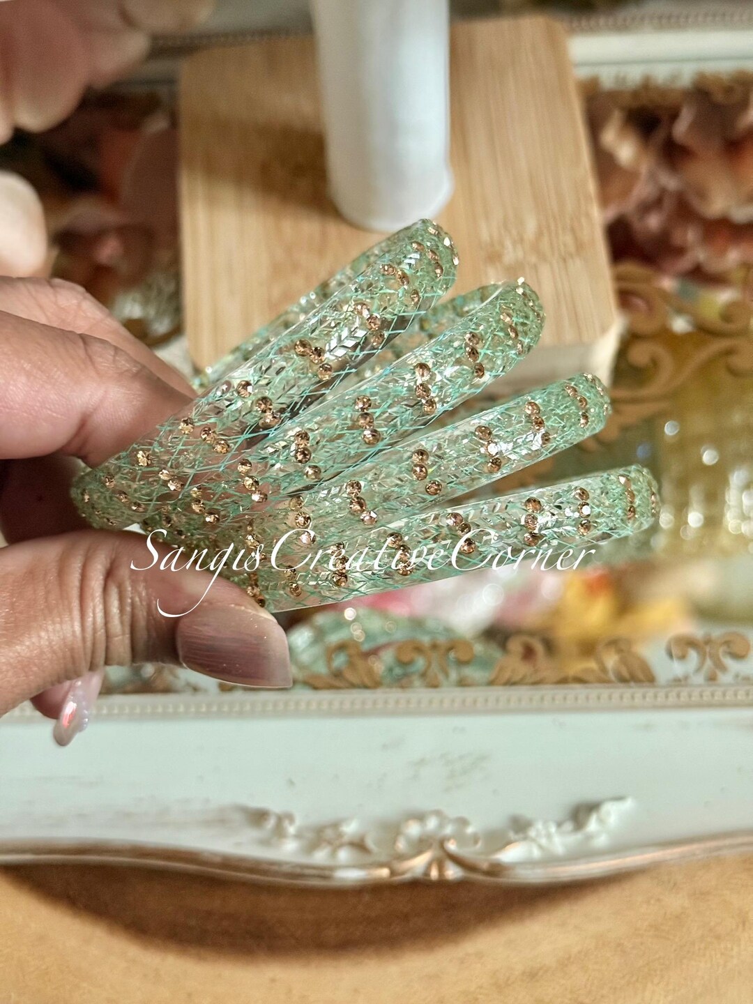 Handcrafted Crystal Glass Bangles - Set of 4 - Size 2.4 Design 11 - Etsy