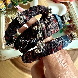 Ajrakh Handblock | Fabric Bangles| Fusion|oxidized| Handmade | Sustainable Fashion | Eco ...