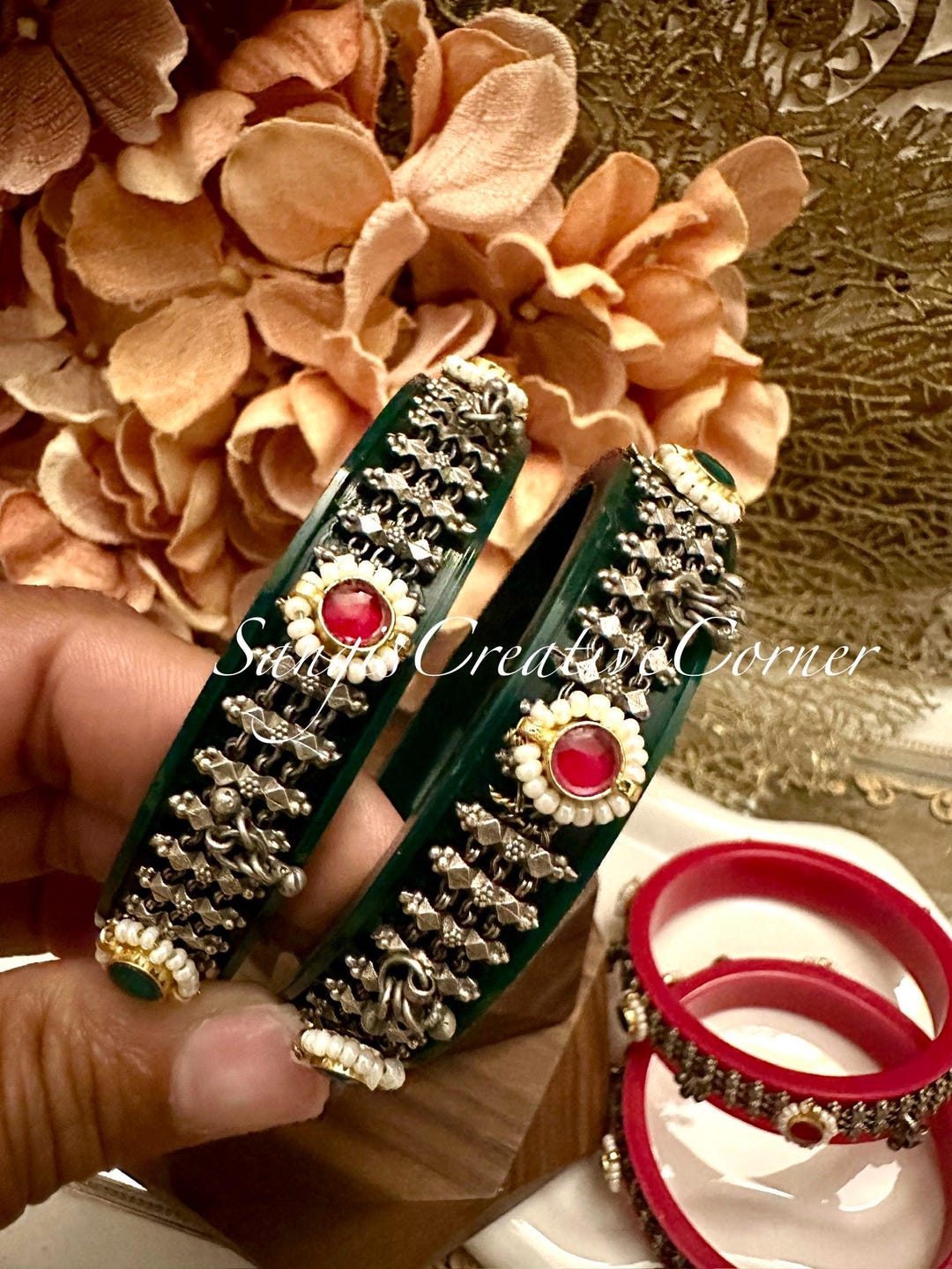 Fusion Silver Lookalike Set |2 Bangles | Stone Work| Handcrafted ...