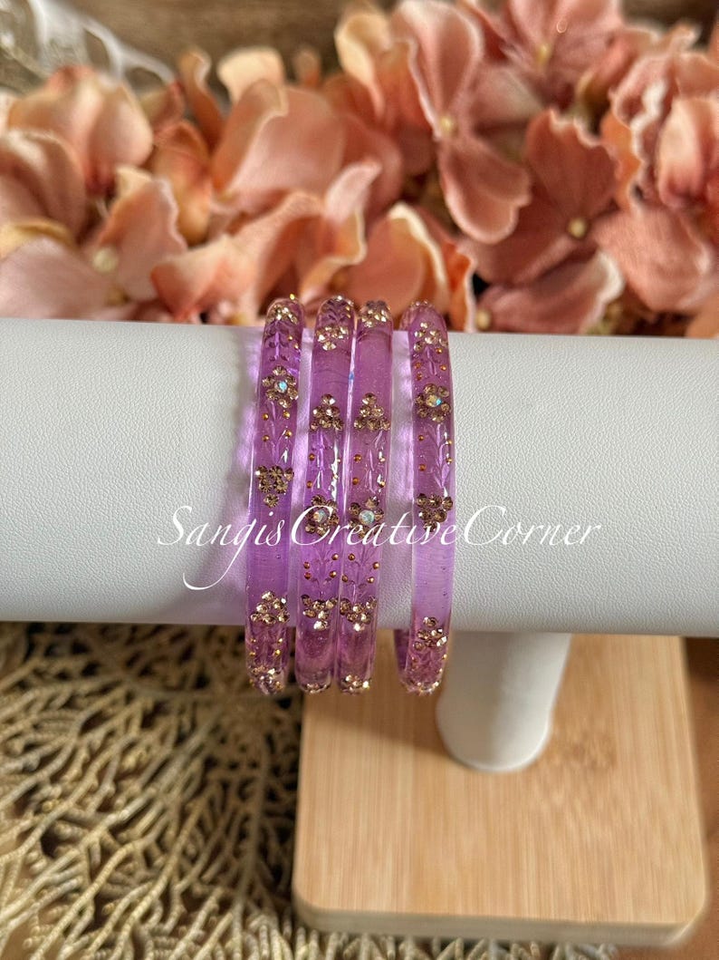 Handcrafted Crystal Glass Bangles - Set of 4 - Size 2.4 Design 1 - Etsy
