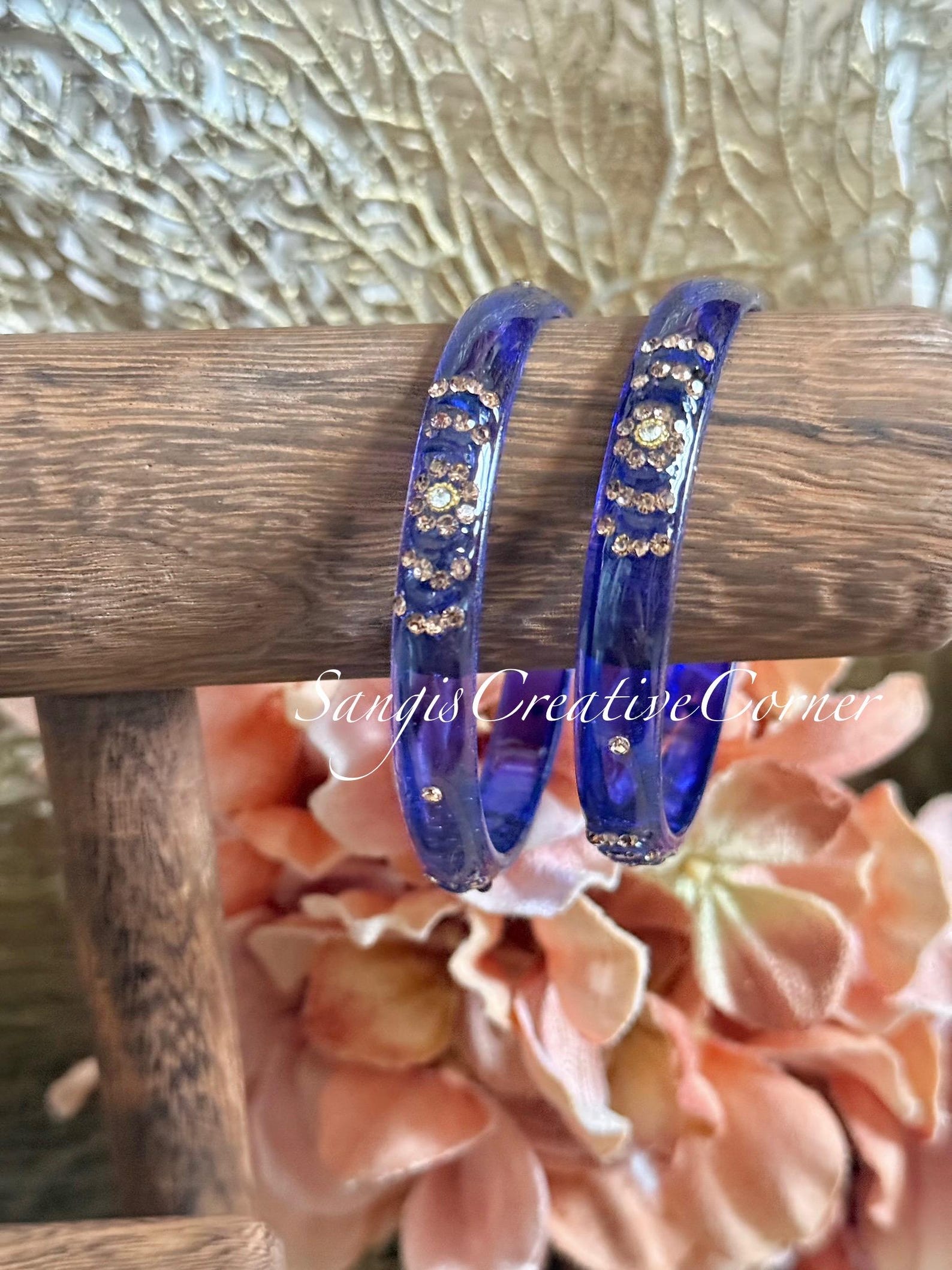 Handcrafted Crystal Glass Bangles - Set of 2 - Size 2.4 Design 8 - Etsy