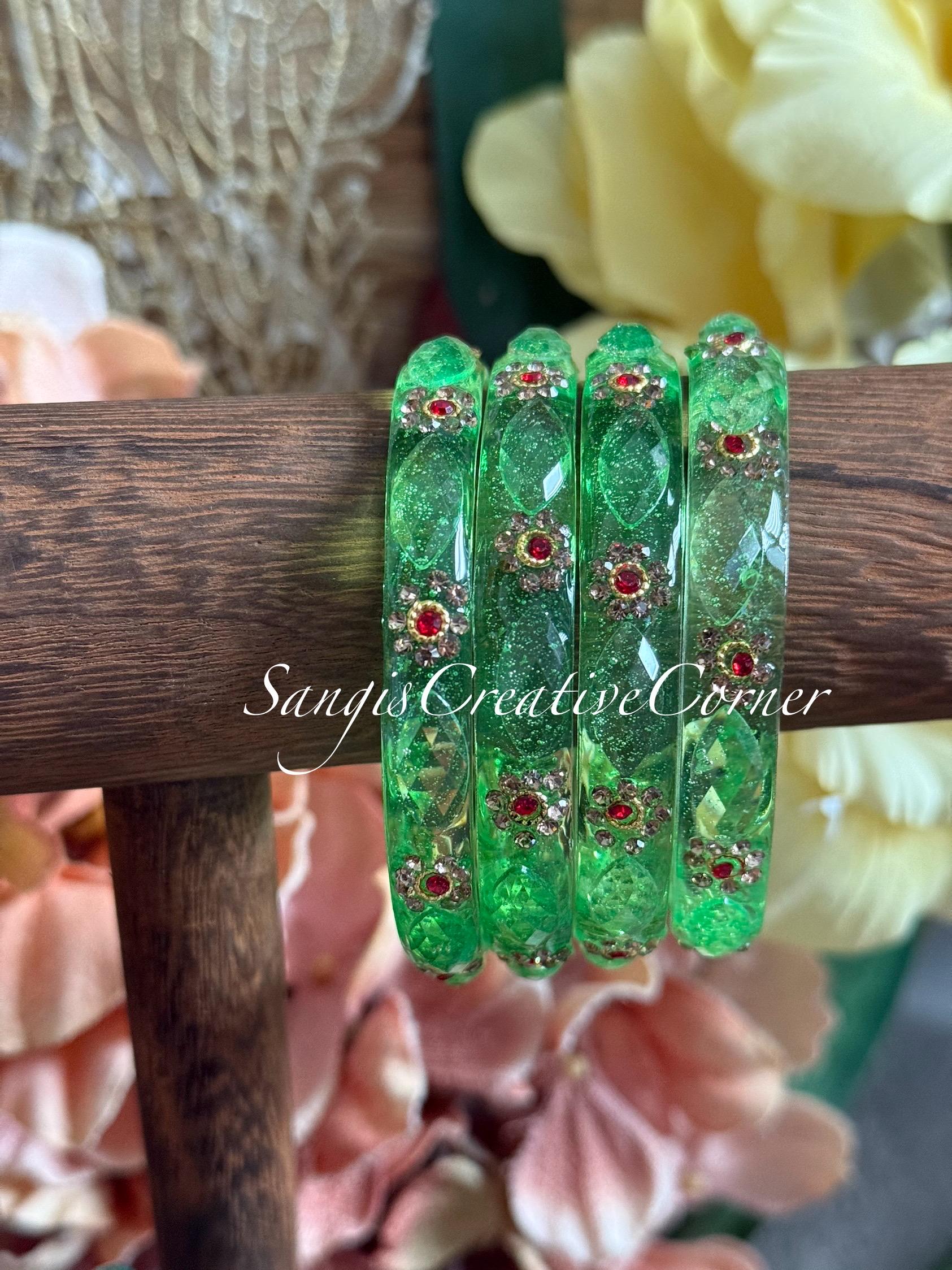 Handcrafted Crystal Glass Bangles - Set of 4 - Size 2.4 Design 7 - Etsy
