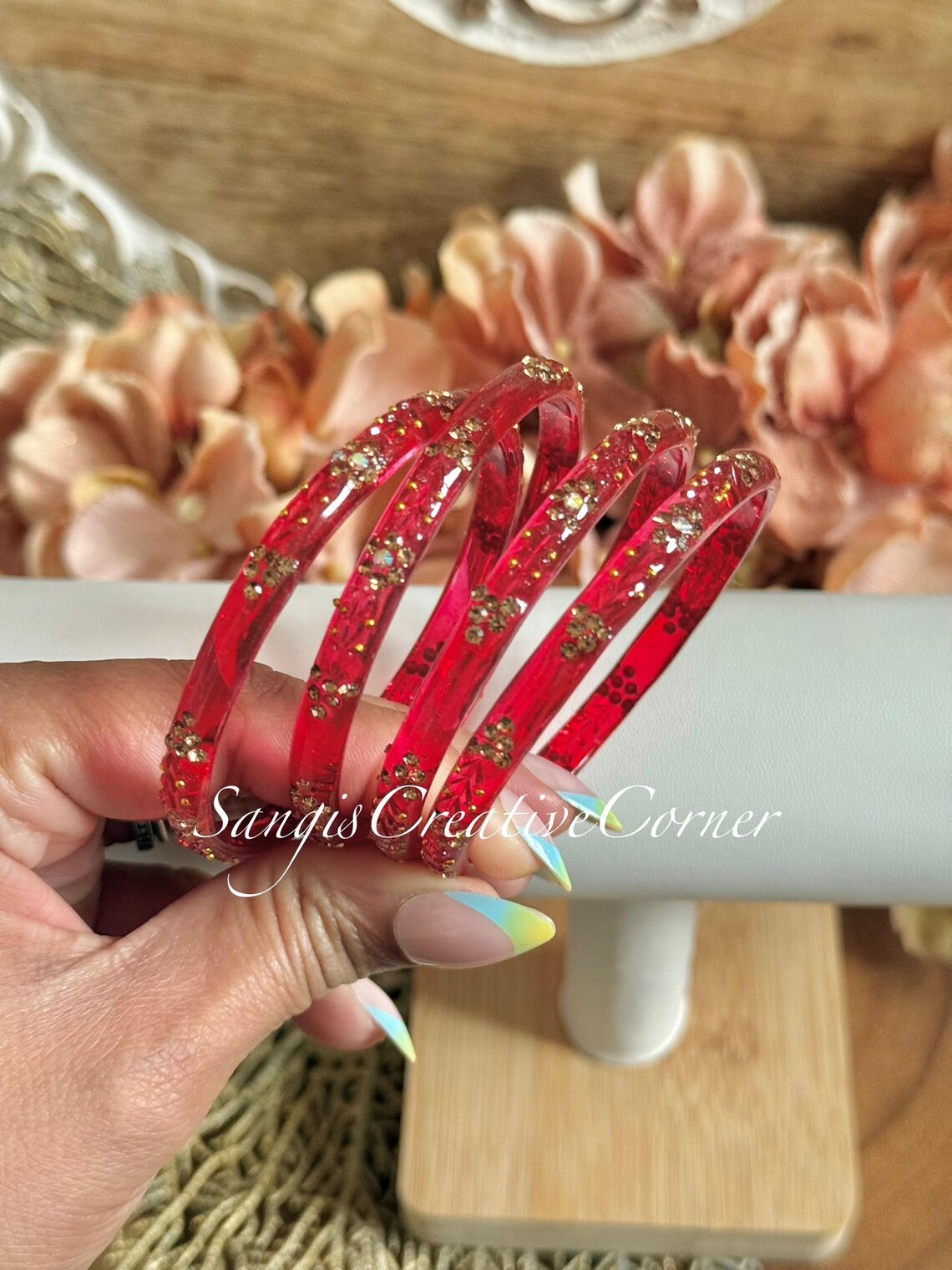 Handcrafted Crystal Glass Bangles - Set of 4 - Size 2.4 Design 1 - Etsy