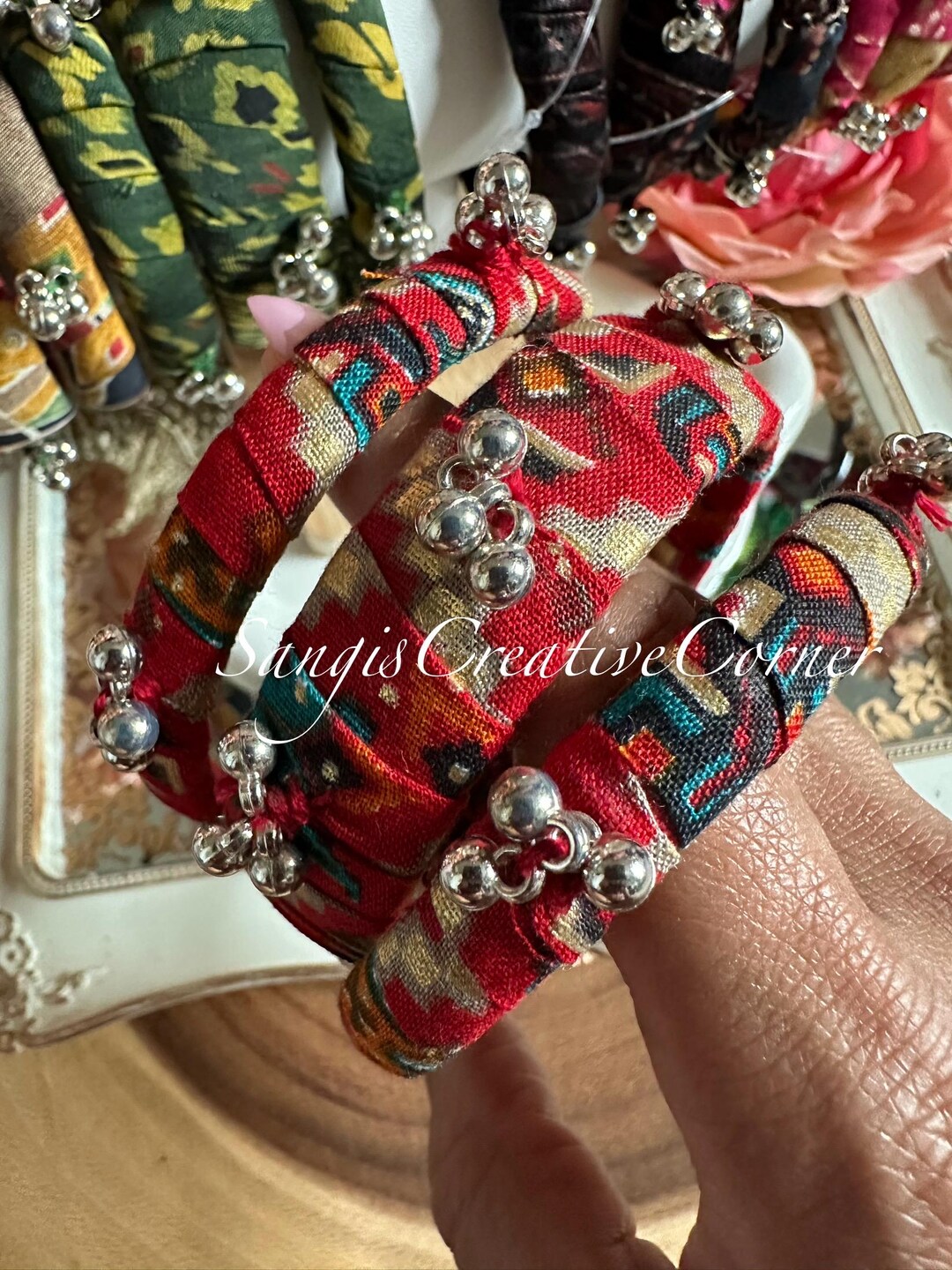 Ajrakh Handblock | Fabric Bangles| Fusion|oxidized| Handmade | Sustainable Fashion | Eco ...