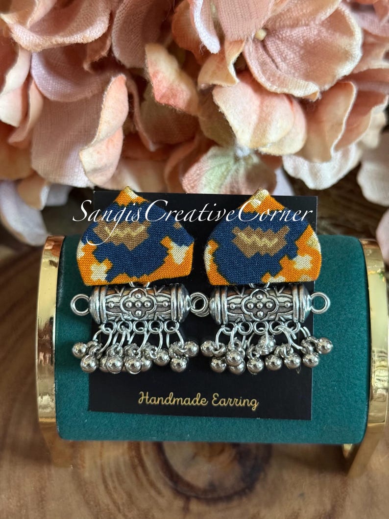 Ajrakh Handblock Fabric Earrings: Oxidized Tribal Fusion Jewelry - Etsy