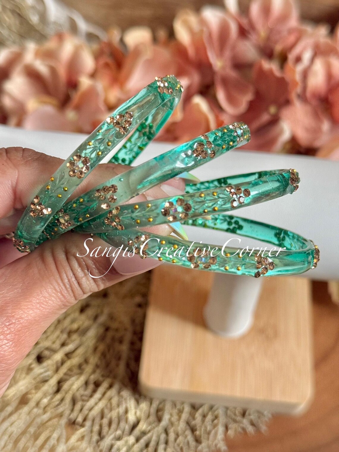 Handcrafted Crystal Glass Bangles - Set of 4 - Size 2.4 Design 1 - Etsy