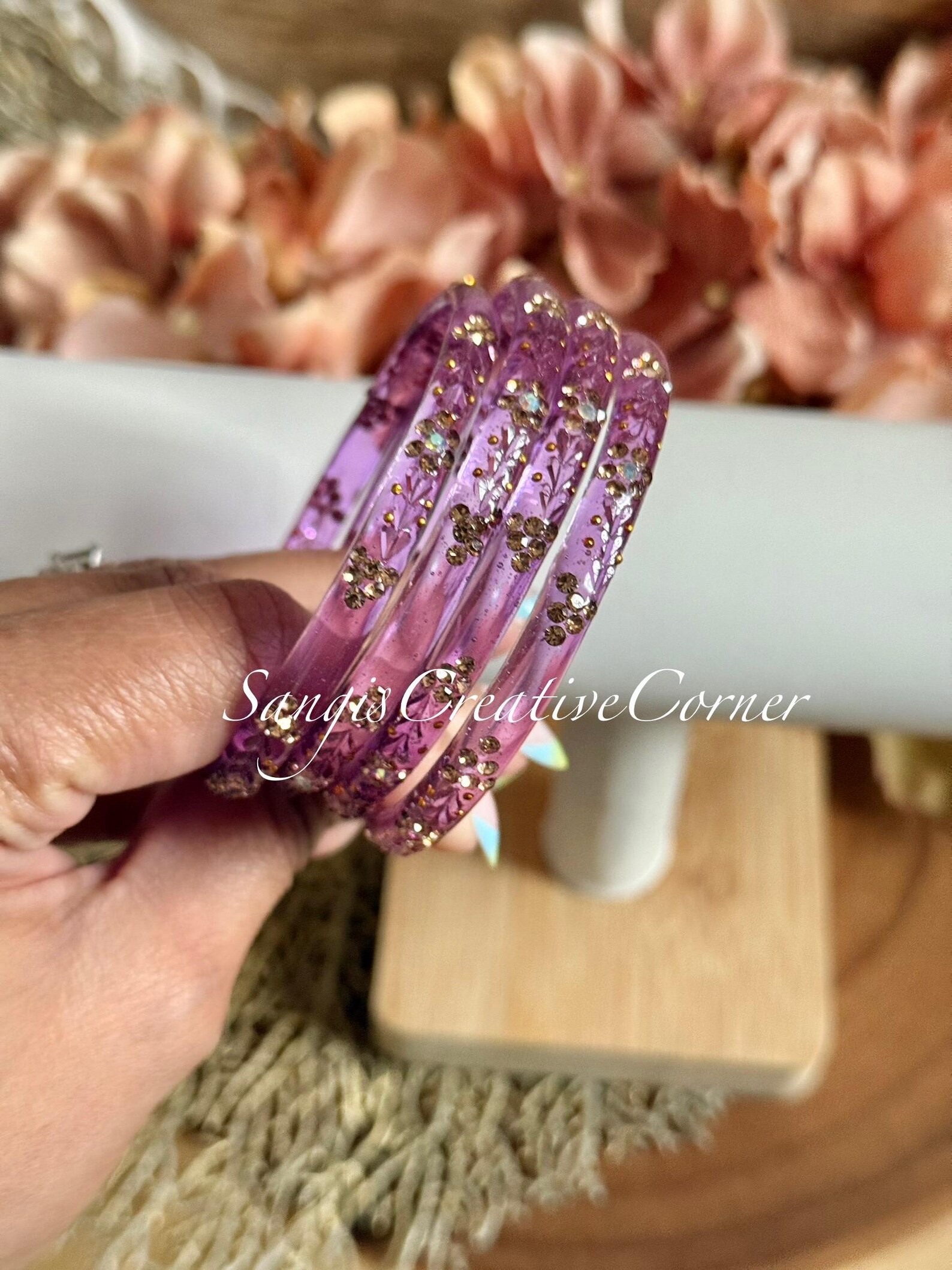 Handcrafted Crystal Glass Bangles - Set of 4 - Size 2.4 Design 1 - Etsy