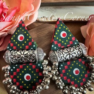 Ajrakh Handblock Fabric Earrings: Oxidized Tribal Fusion Jewelry - Etsy