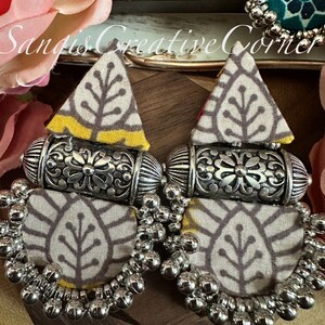 Ajrakh Handblock Fabric Earrings: Oxidized Tribal Fusion Jewelry - Etsy